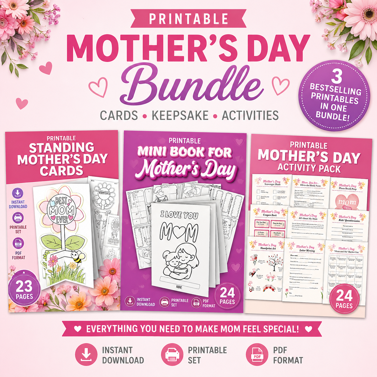 Mother’s Day Made Easy Bundle (Printable Cards, Keepsake + Activity Pa ...
