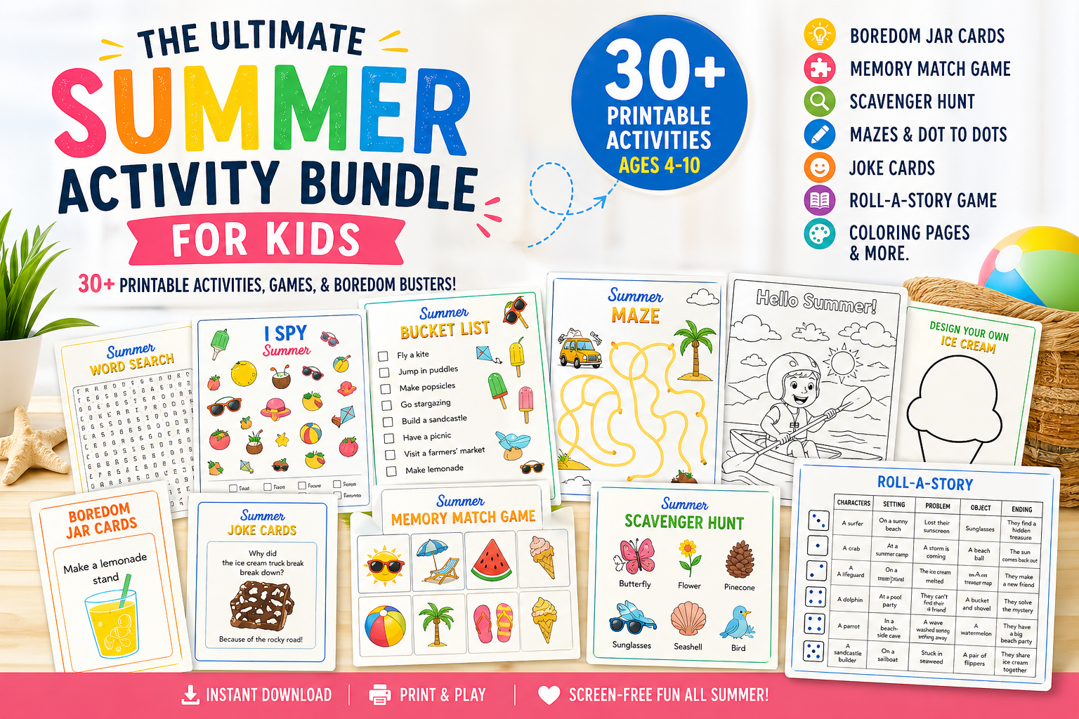 Summer Activity Bundle for Kids Printable | 30+ Screen-Free Activities ...